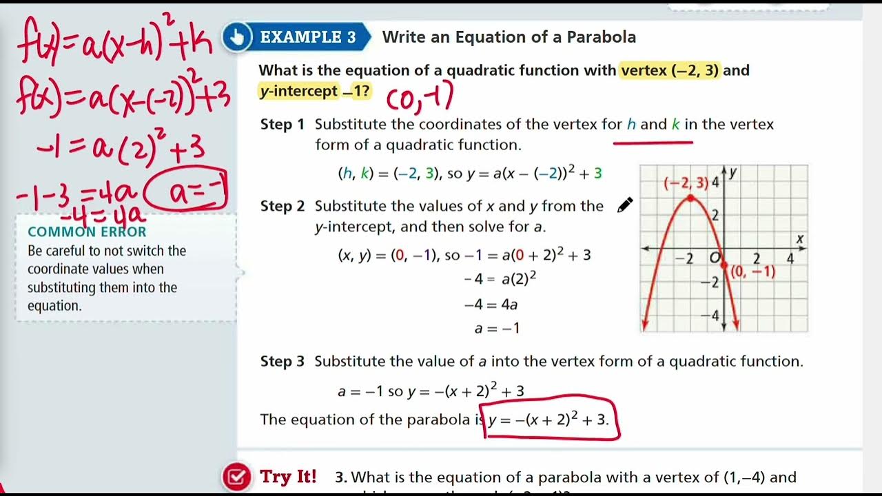 EnVision Algebra 2 Lesson 2-1: Vertex Form of a Quadratic Function ...