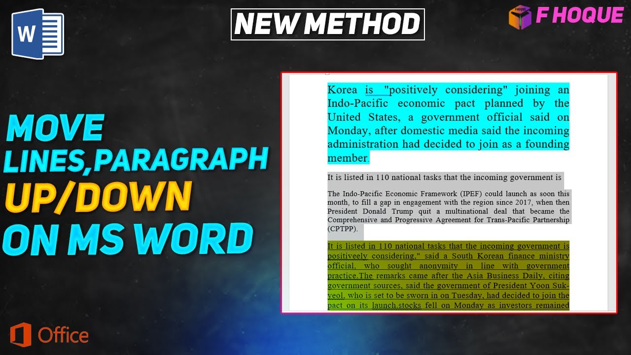 Shortcut Key To Move Lines And Paragraph Up Down In Ms Word F Hoque