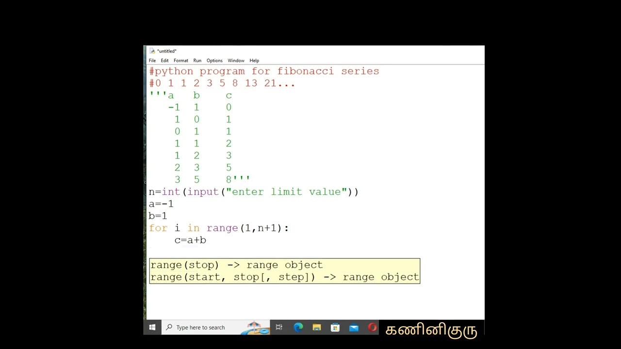கணினிகுரு-LEARN PYTHON PROGRAMMING - SESSION 2-FIBONACCI SERIES@computerteacherinfo - YouTube