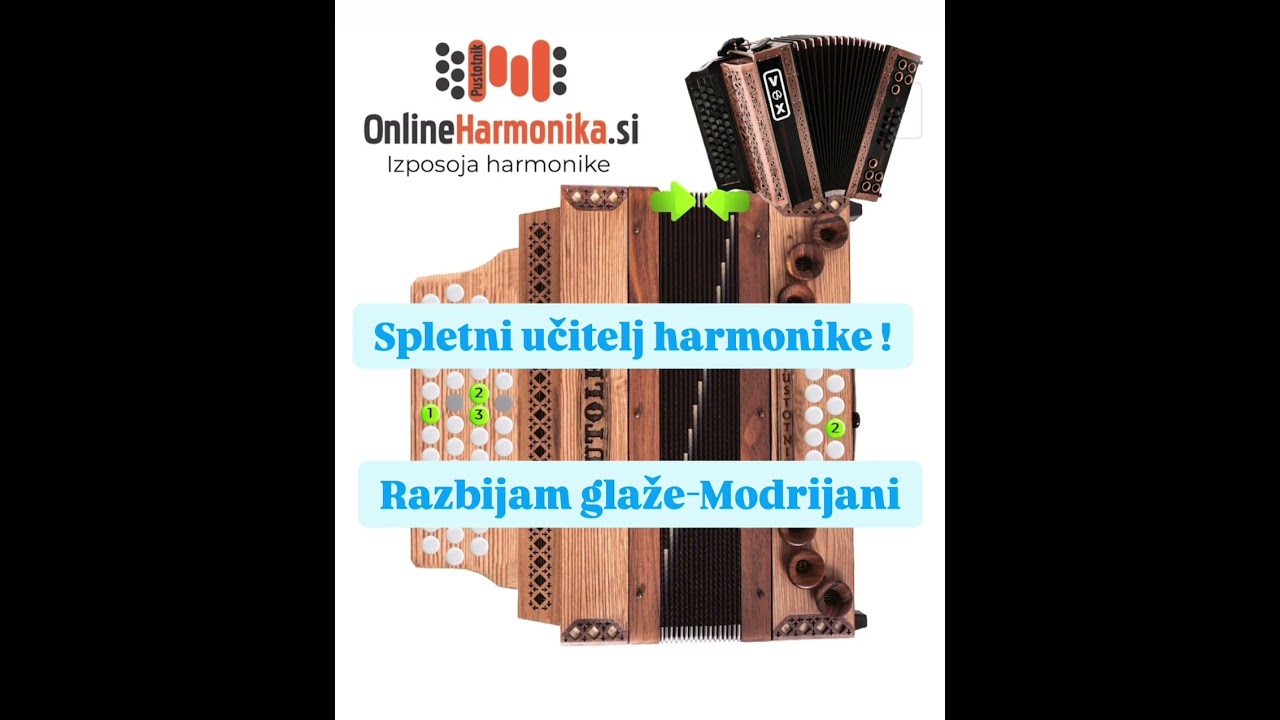 Razbijam glaže - Modrijan /SPLETNO UČENJE HARMONIKE / NOTE HARMONIKA ...
