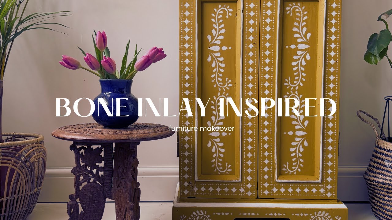 Bone Inlay Inspired furniture makeover with a new stencil design - YouTube
