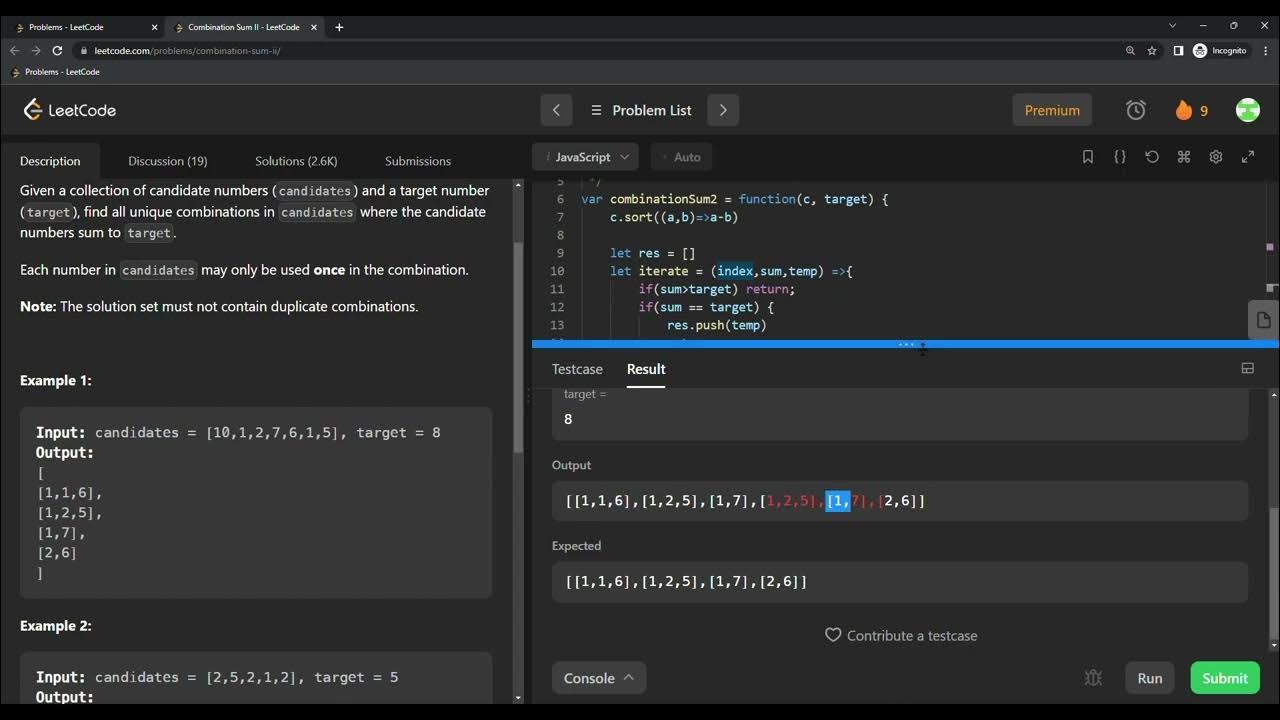 En Leetcode 40 Combination Sum Ii Youtube