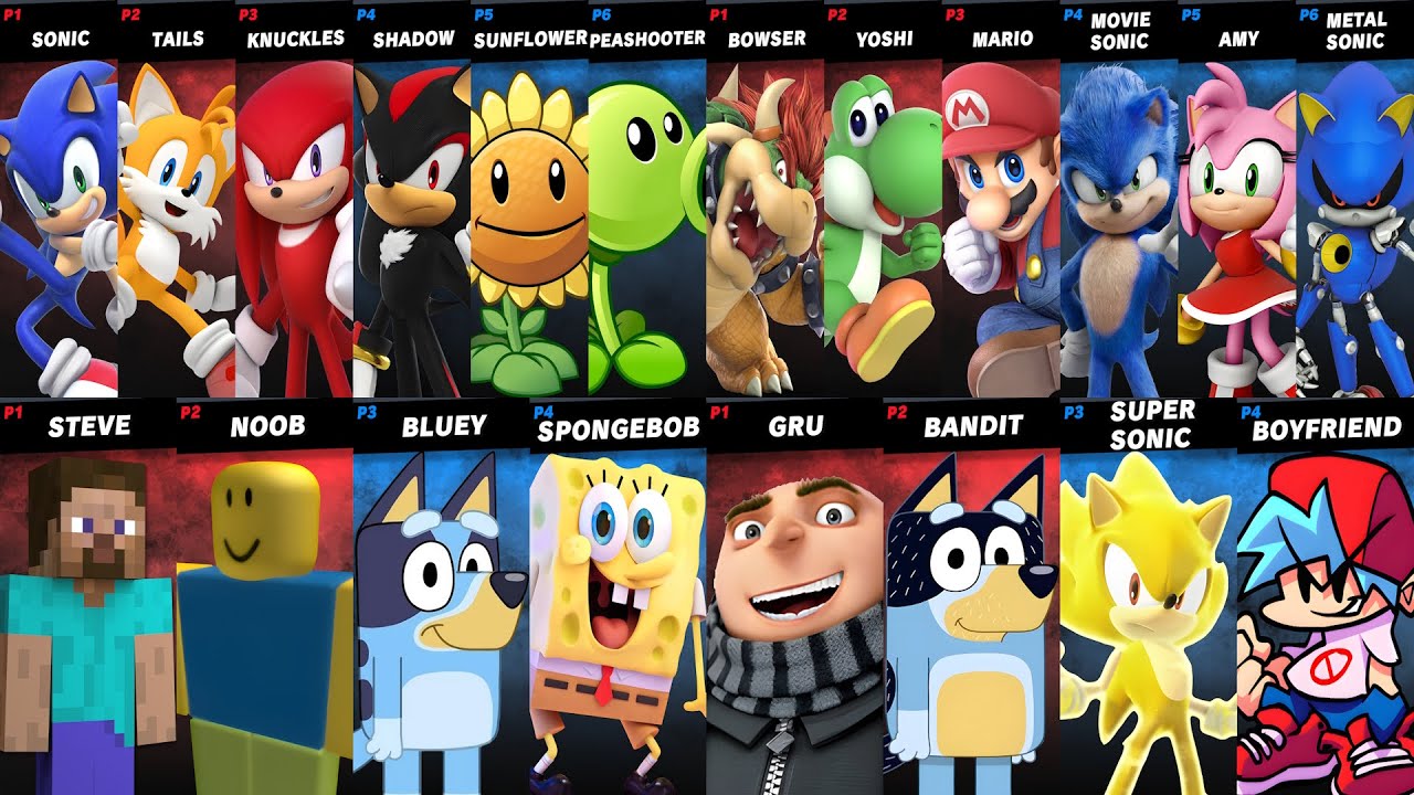 Sonic vs Mario | Bowser vs Yoshi vs Bluey vs Minecraft vs Roblox ...
