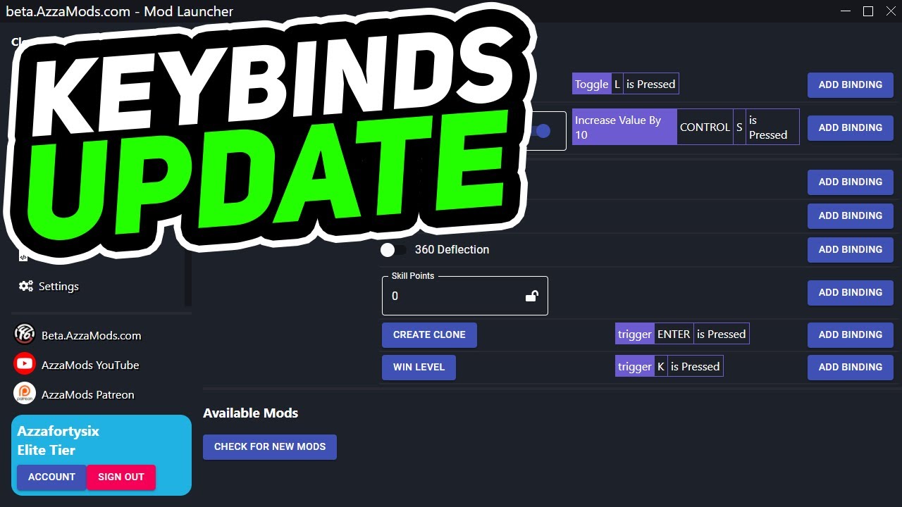 AzzaMods Mod Launcher Keybinds Update | beta.AzzaMods.com - YouTube