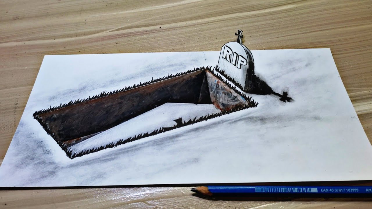 How to Draw a 3D Grave Hole and Coffin 3D Trick Art - YouTube