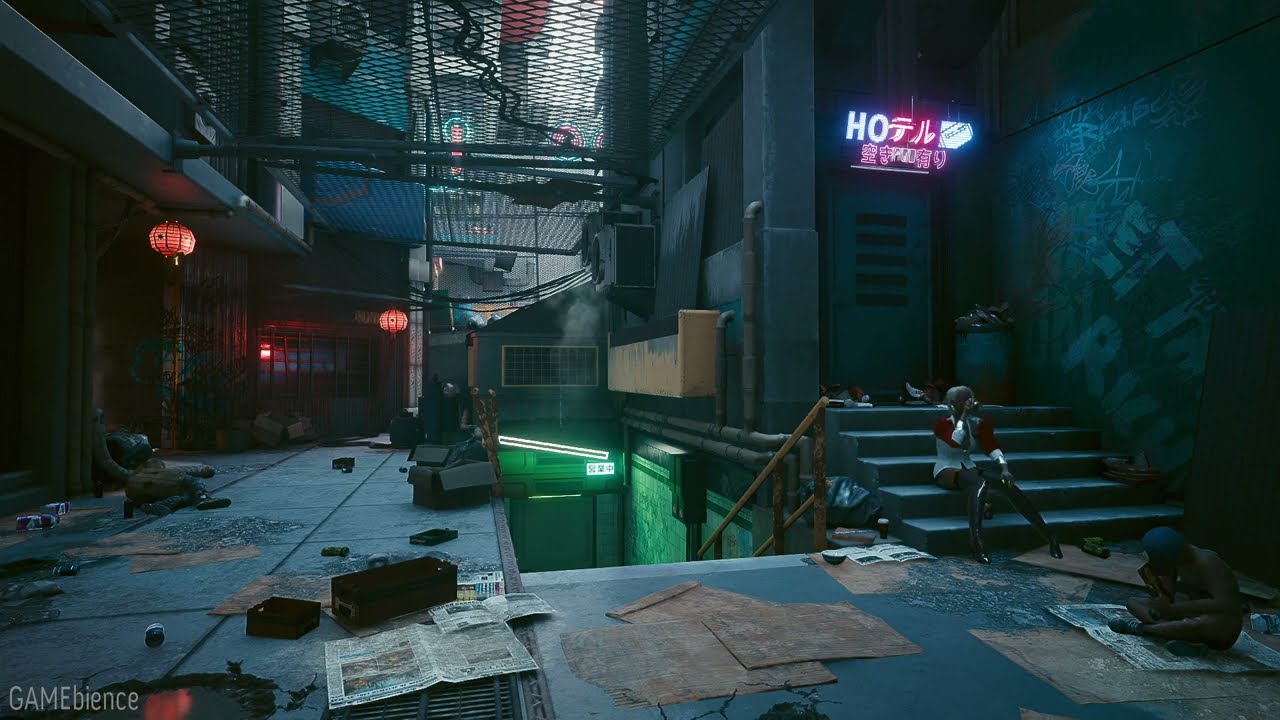 5 Hour - Cyberpunk 2077 - Back Alley Ambience - YouTube