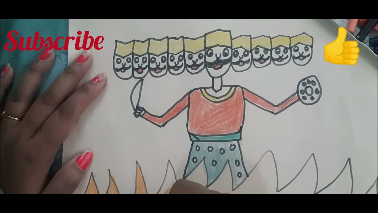 How to make easy Ravan drawing for kids - YouTube