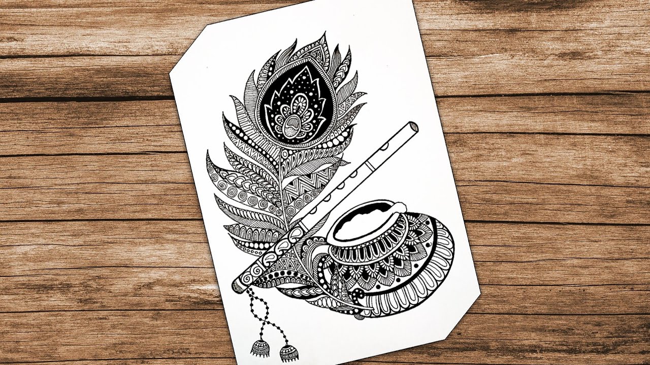 Flute Mandala art for beginners | Krishna Flute Drawing | Step by step ...