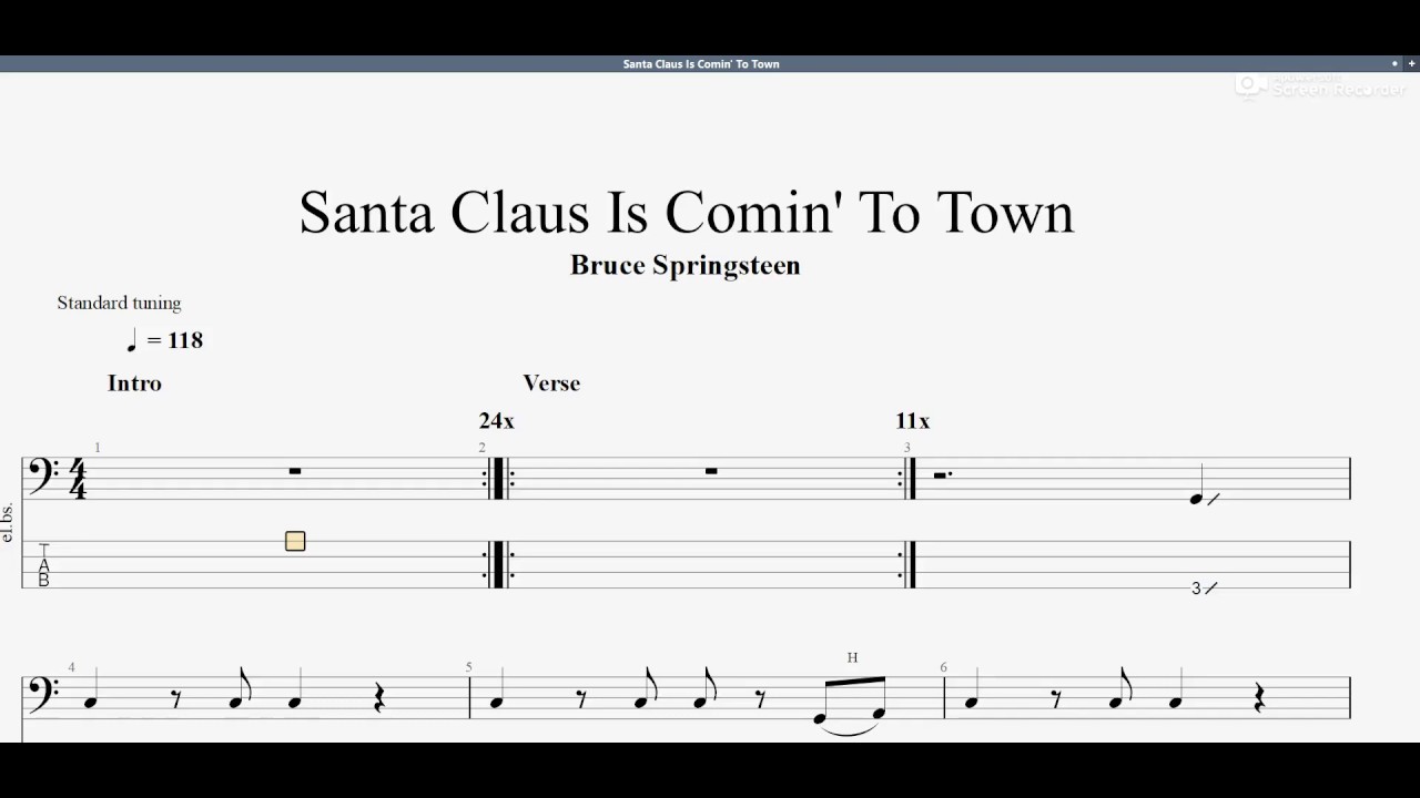 Bruce Springsteen - Santa Claus Is Comin' To Town (bass tab） - YouTube