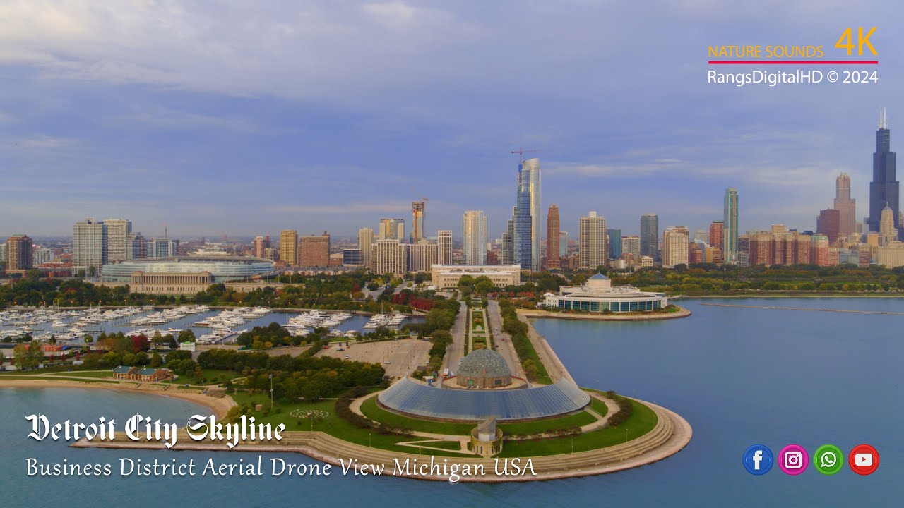 Detroit City Skyline Business District Aerial Drone View Michigan USA ...