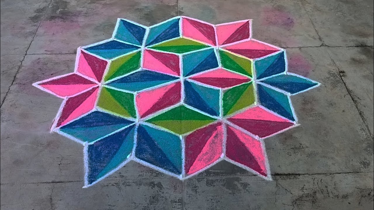 2024 Pongal Colour 3D Kolam | Simple 7*4 Easy Rangoli Designs ...