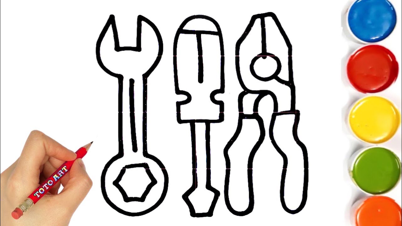 How to draw Tools -Colouring for Kids & Toddlers |Draw, Paint and Learn ...