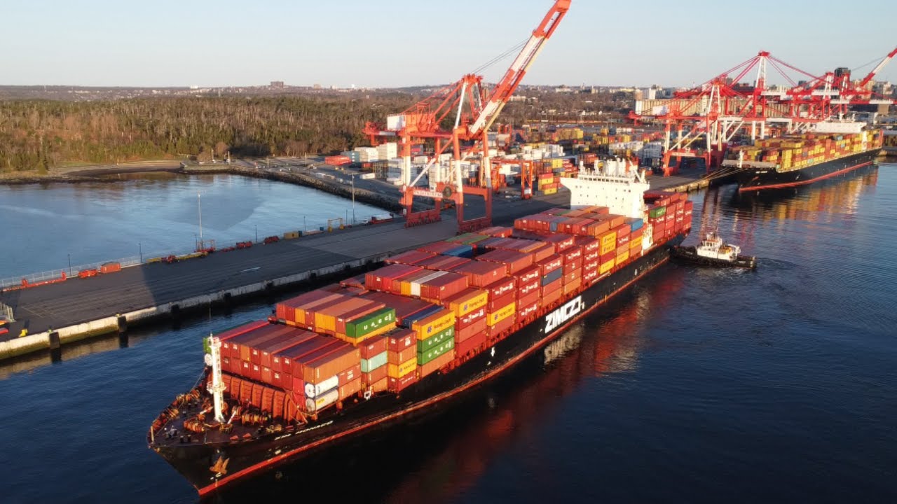 Aerial View! Container Ship ZIM MONACO Inbound into Halifax, NS, Canada ...