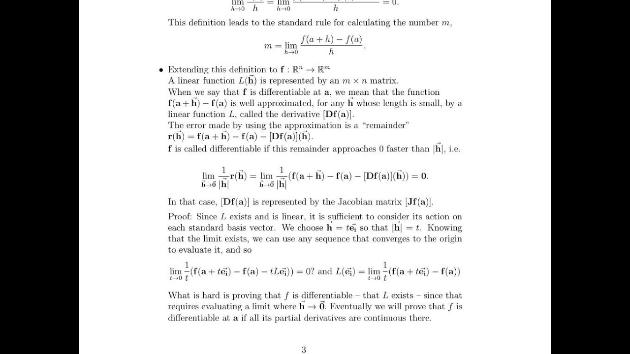 Math 23a. Week 11, Video 1: Definition of the Derivative, Proving ...