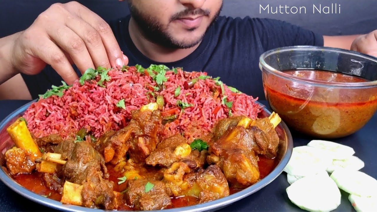 Spicy Mutton Nalli Curry Eating With Fried Rice | Mutton Bone Marrow ...