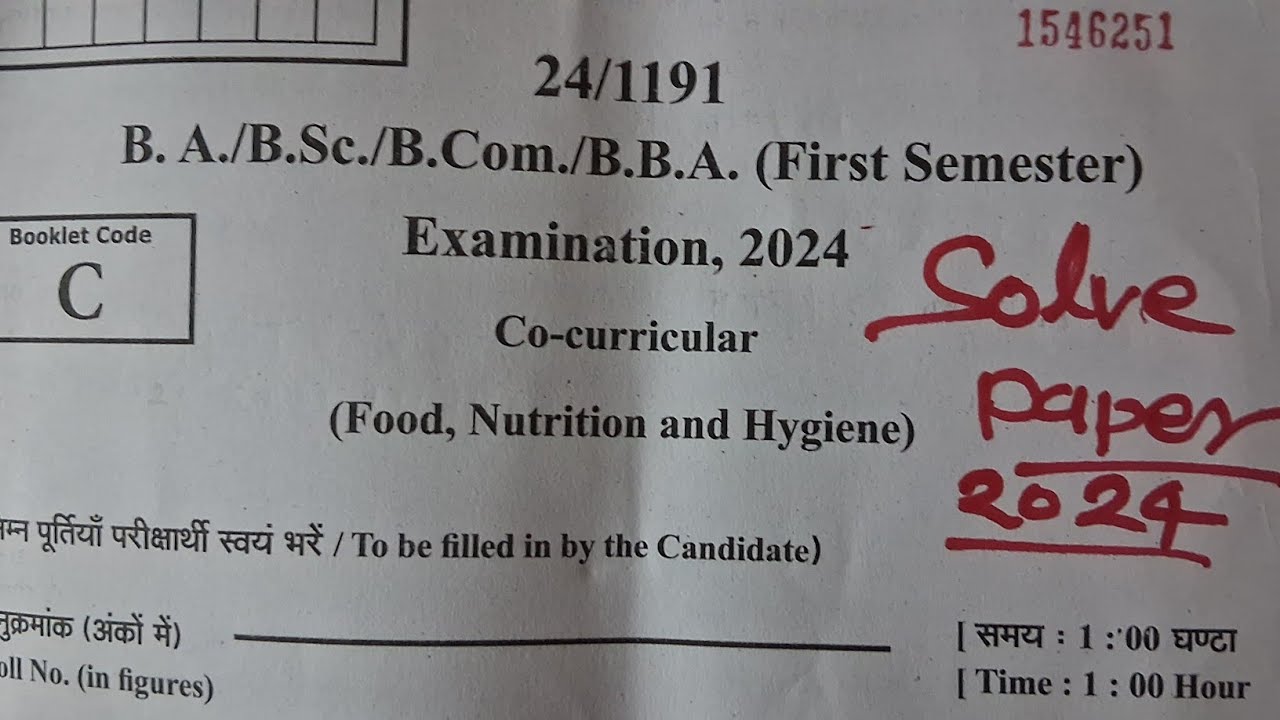 co-Curricular (Food, Nutrition and Hygiene )Examination,2024(Solve ...