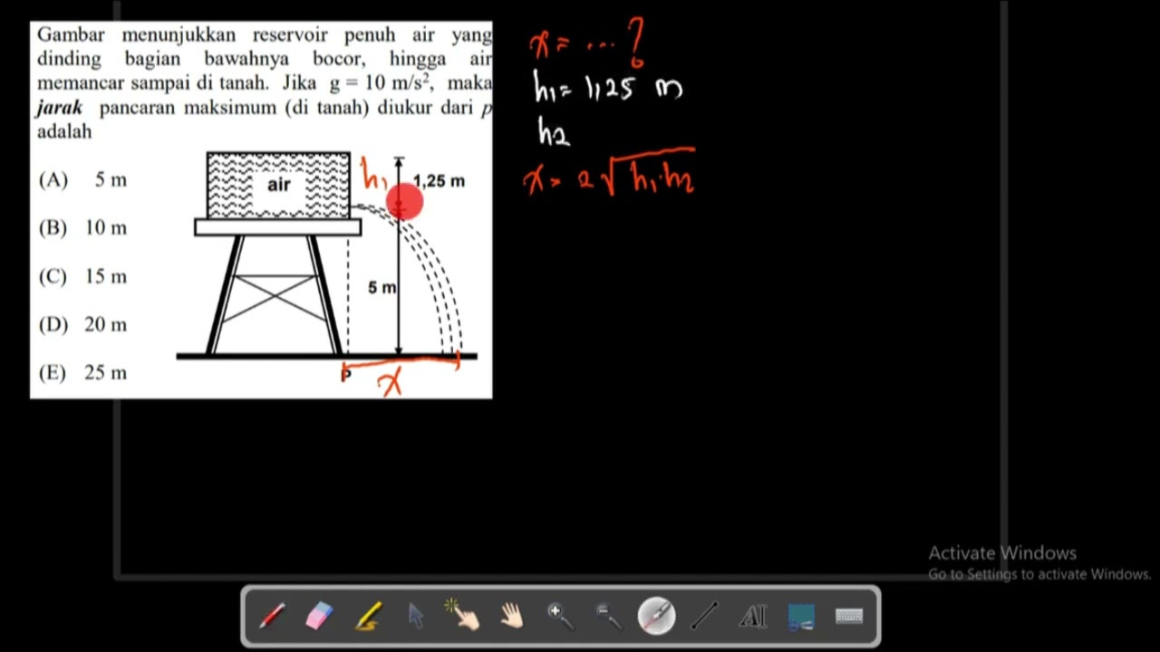 Latihan Soal Fluida Dinamis Part 9: Tangki Bocor (Jarak Pancaran ...