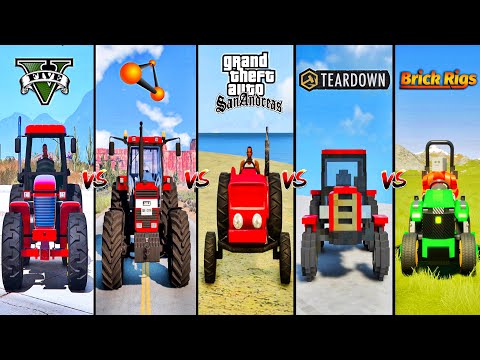 GTA 5 TRACTOR VS BEAMNG TRACTOR VS GTA SA TRACTOR VS TEARDOWN VS BRICK RIGS TRACTOR - WHICH IS BEST?