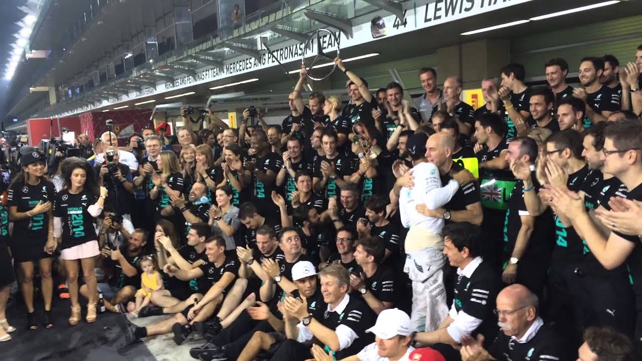 Team Mercedes celebrates Lewis Hamilton's World Championship 2014 - YouTube