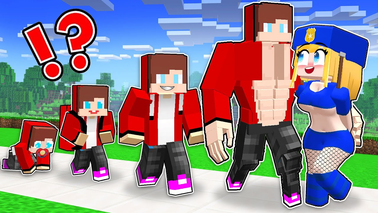 JJ with GIRL POLICE Life Cycle! JJ EVOLUTION with MIKEY in Minecraft ...