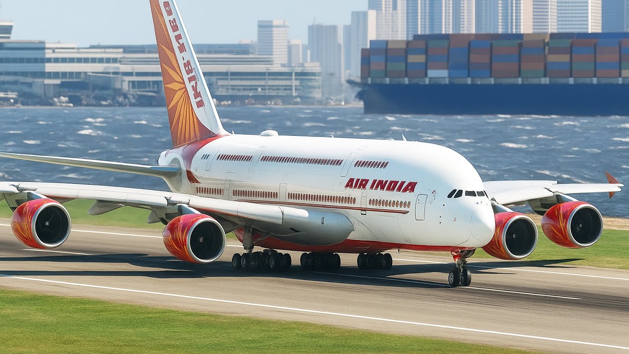 Super Rare Landing AIRBUS A380 Air India at Shorts Runway - YouTube
