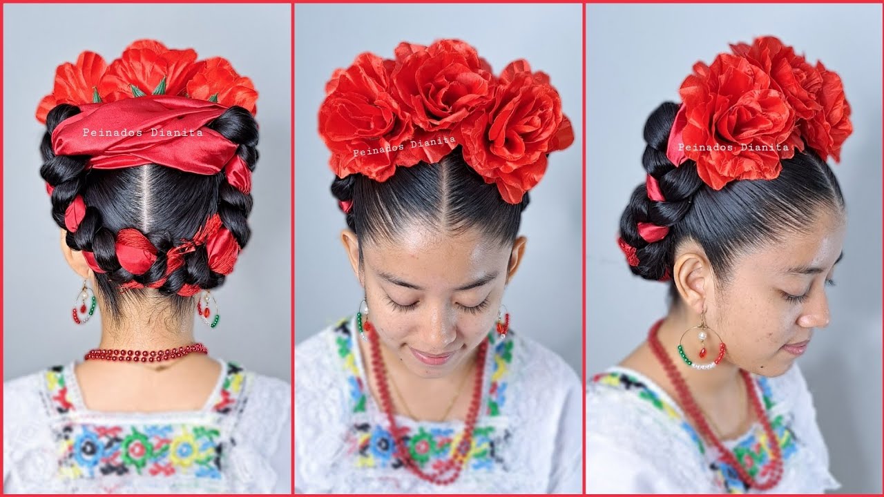 Peinado de FRIDA KAHLO 🌹 | facil, rapido y bonito 😍 - YouTube