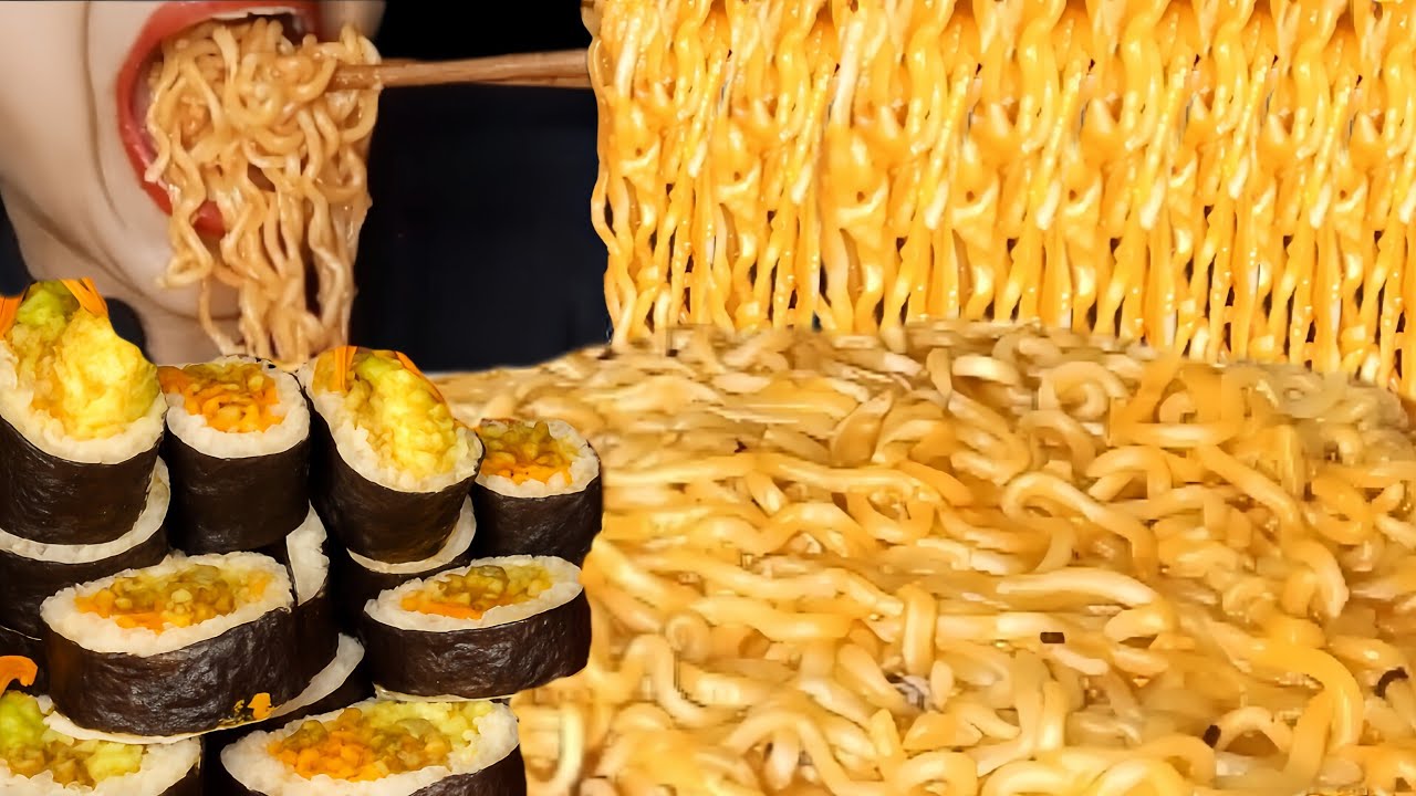 ASMR EATING SPICY HOT CHICKEN NOODLES, GIMBAP | EATING SHOW | MUKBANG COCO #foryou - YouTube