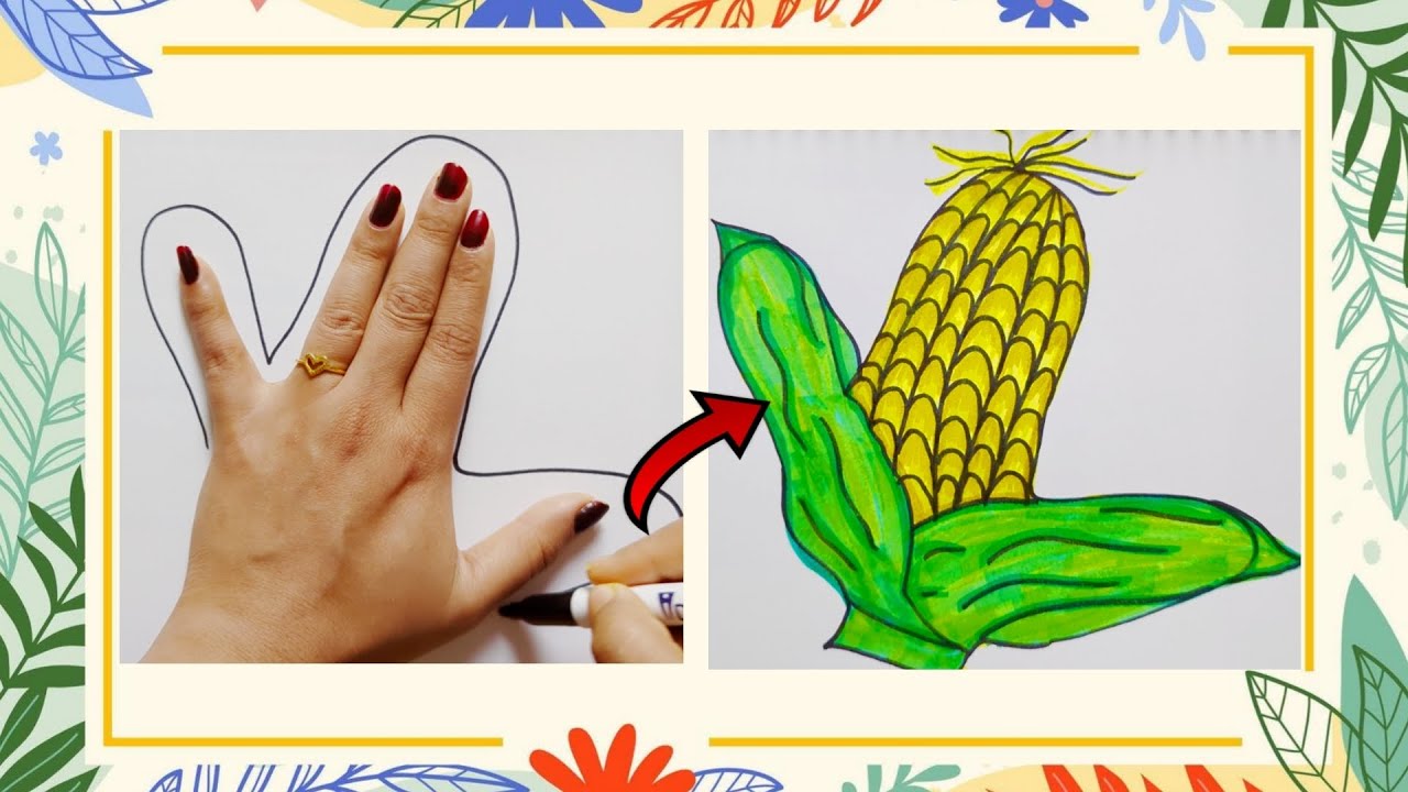 how to draw a corn using fingers | fun and simple drawing tricks for ...