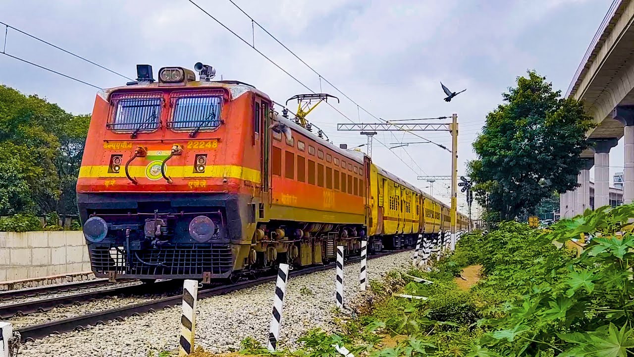 Seshadri Exp powered by the Red Beast WAP4 loco approaching K R PURAM ...