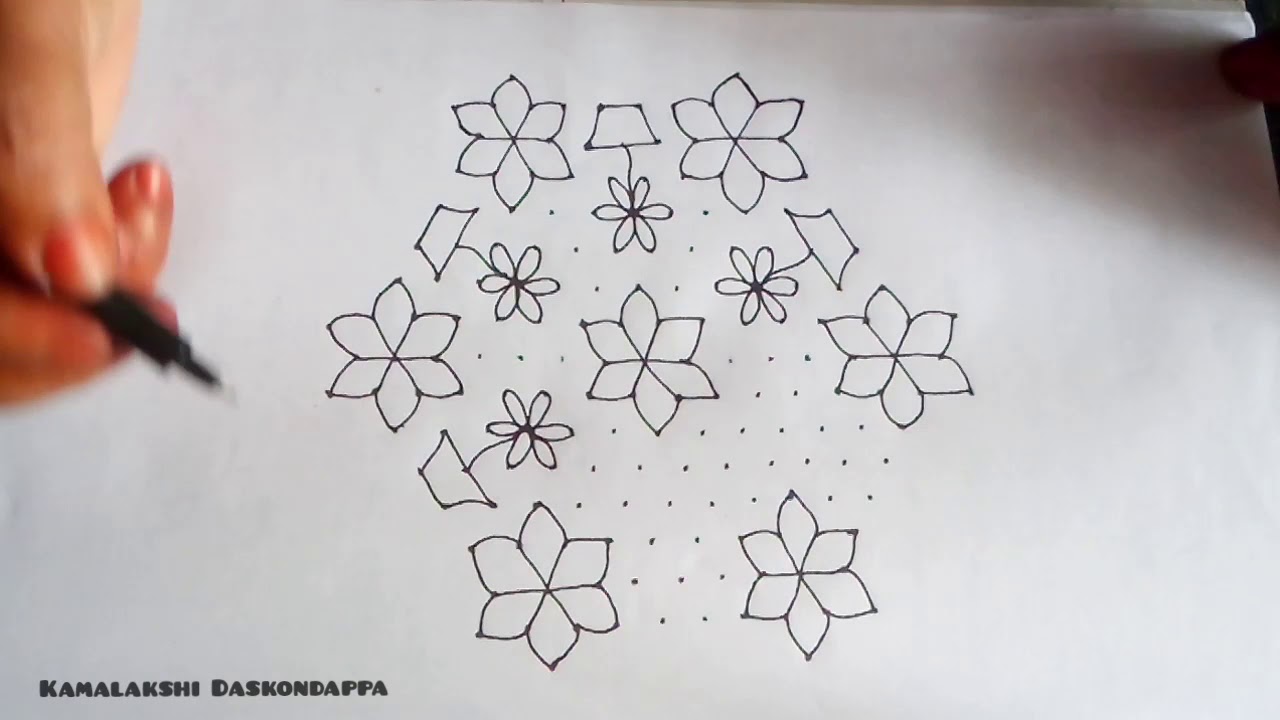 Simple Rangoli Design| Flower Muggu Design| Easy Kolam Design By ...