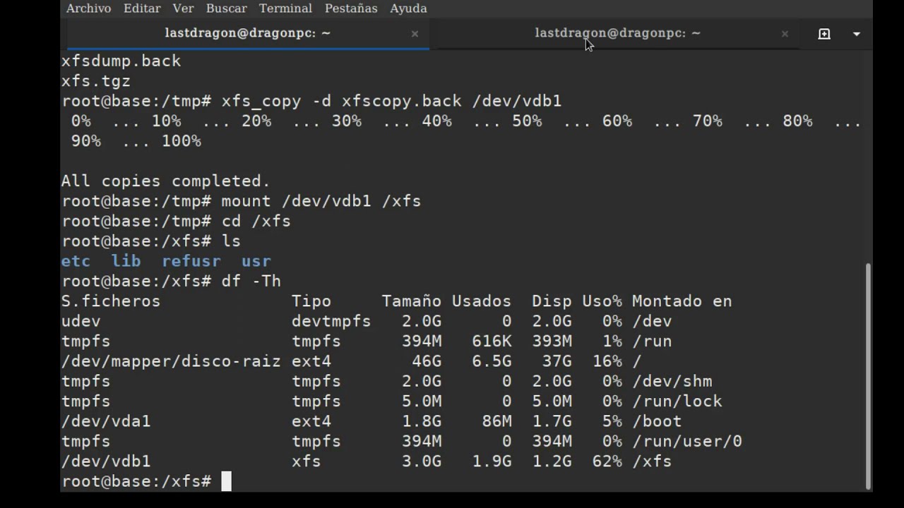Administración de XFS con sus herramientas xfs_copy xfs_growfs xfs ...