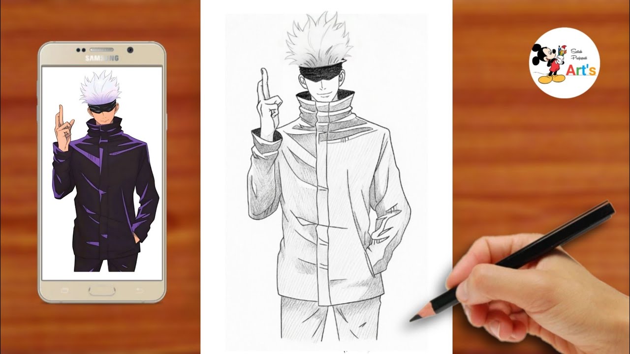 Gojo Saturo Full Body Drawing || Easy Anime Drawing || Gojo Drawing ...
