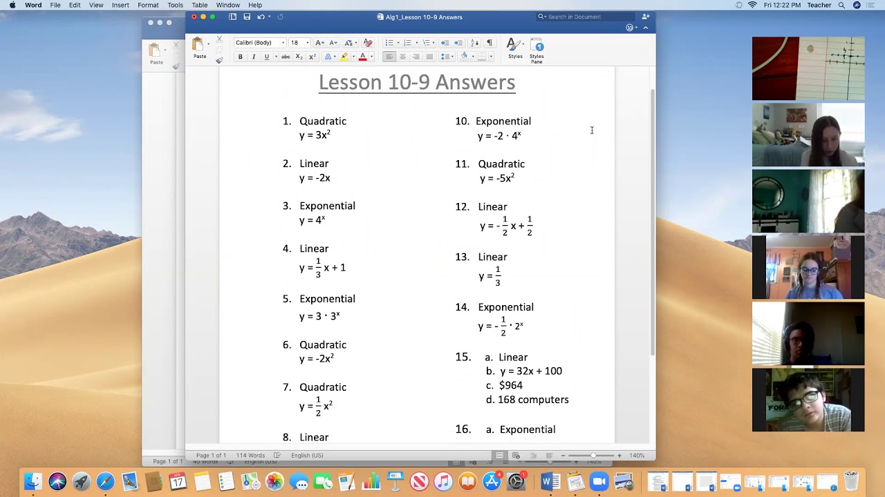 Algebra 1 Homework Check (Lessons 10-8 and 10-9) - YouTube