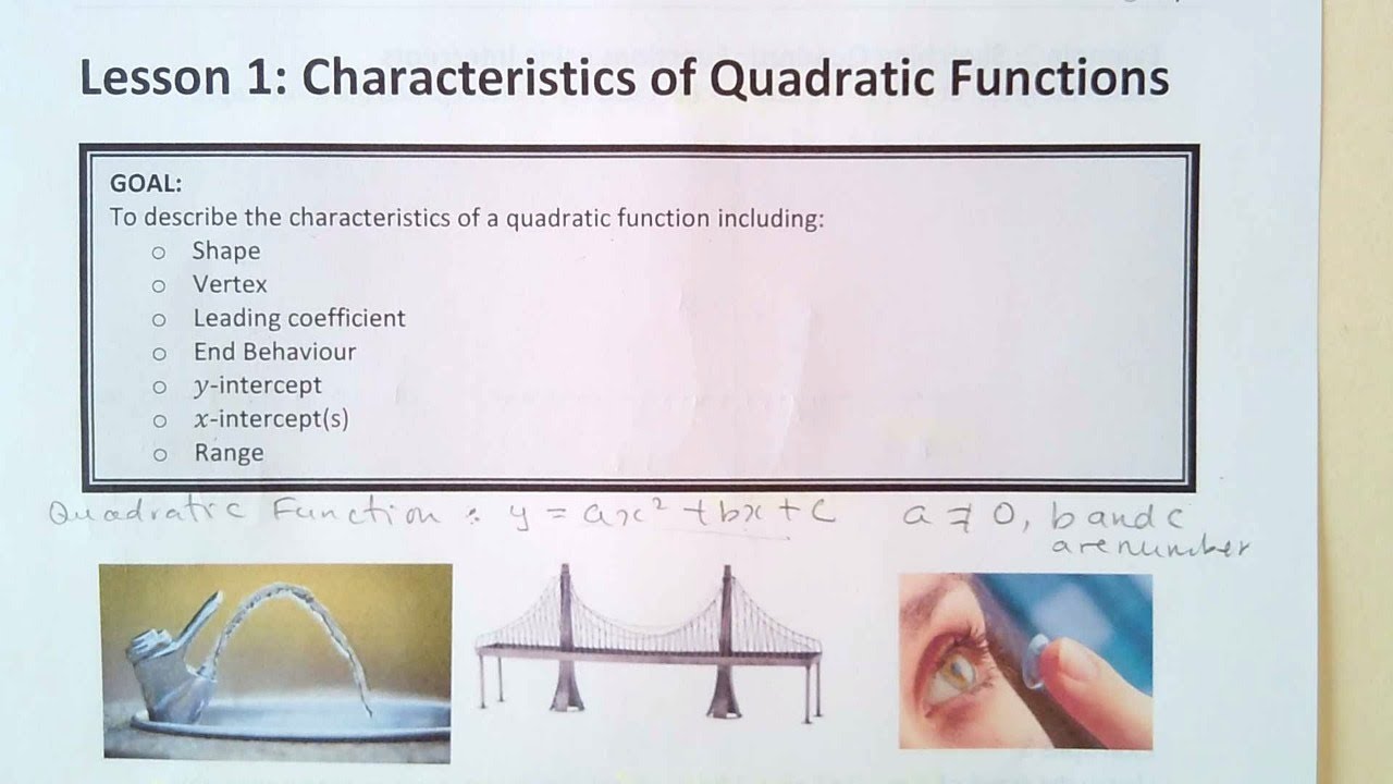 Lesson 1: Characteristics of Quadratic Functions - Assignment Questions ...