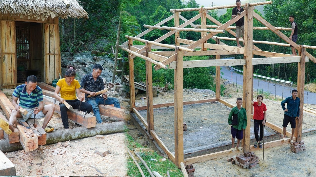 The process of chiseling the joints - completing the house frame for Mr ...