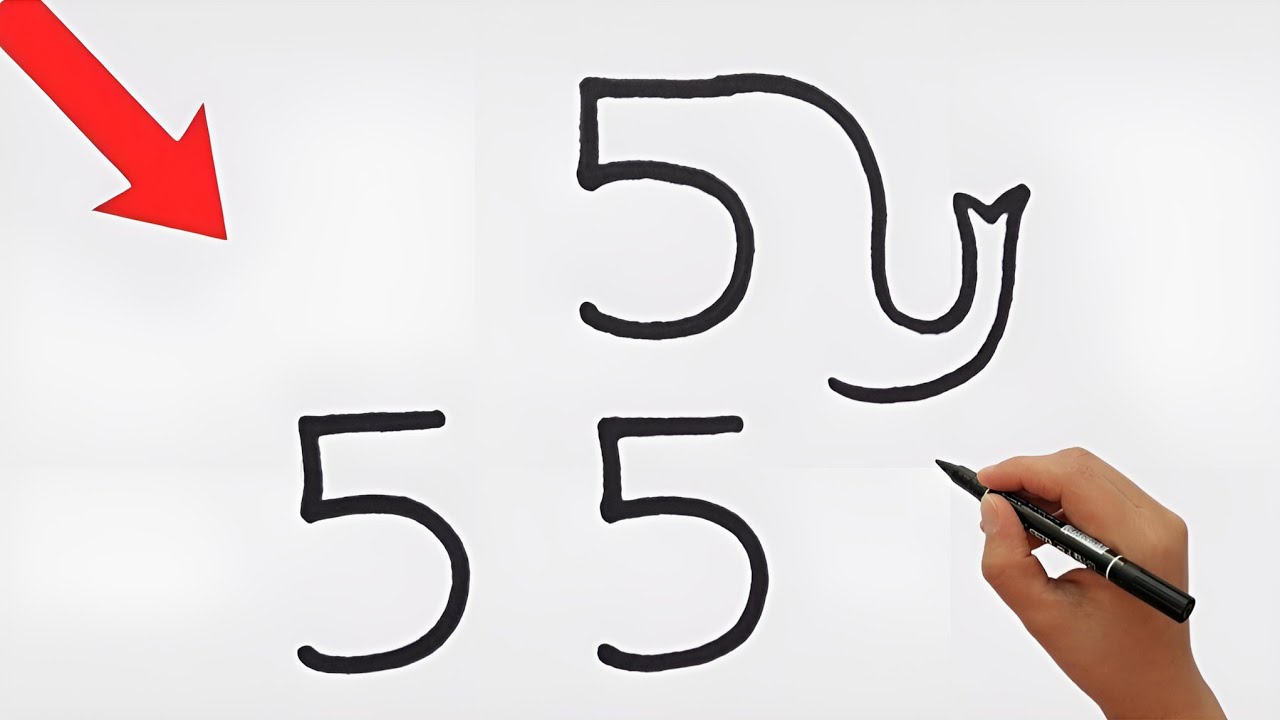 How to draw elephant from 555 number | elephant drawing easy for ...