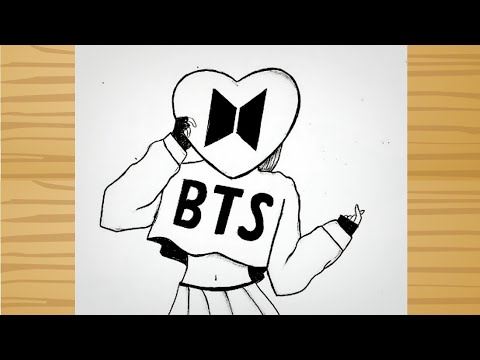 BTS girl drawing - pencil sketch / How to draw a girl with heart BTS ...