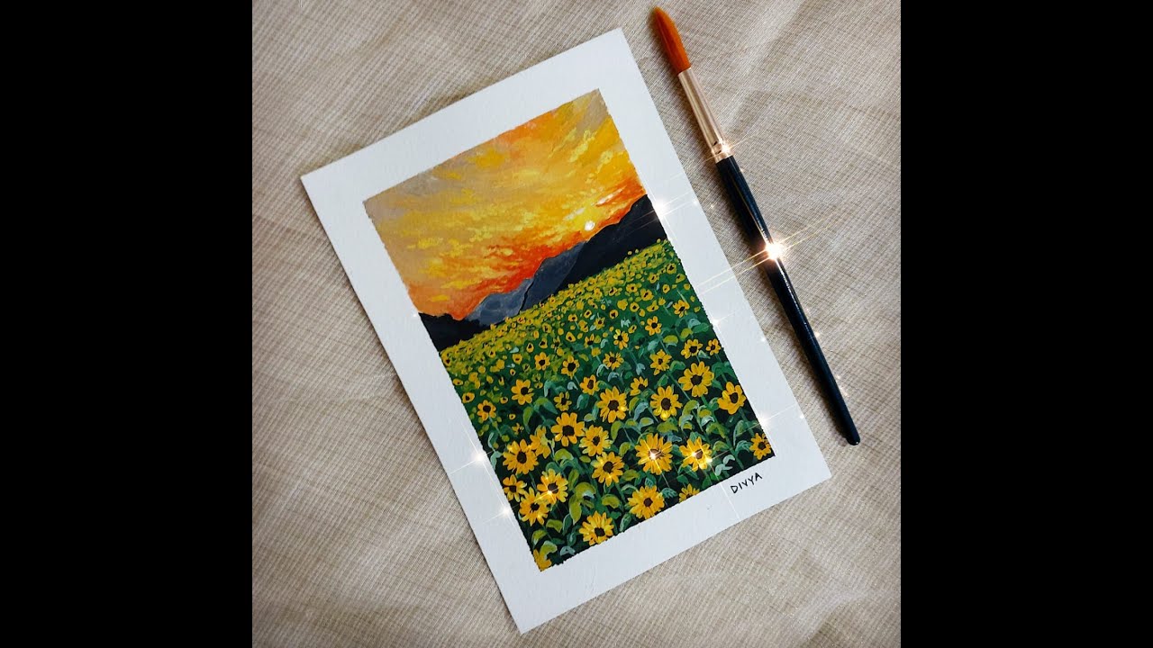 sunflower field | gouache tutorial - YouTube