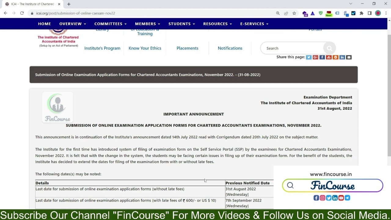 CA Inter & Final Online Exam Forms Date Extended for Nov 22 Exams ...
