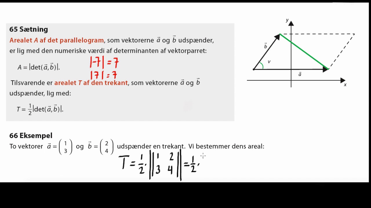 Areal af parallelogram og trekant udspændt af to vektorer - YouTube