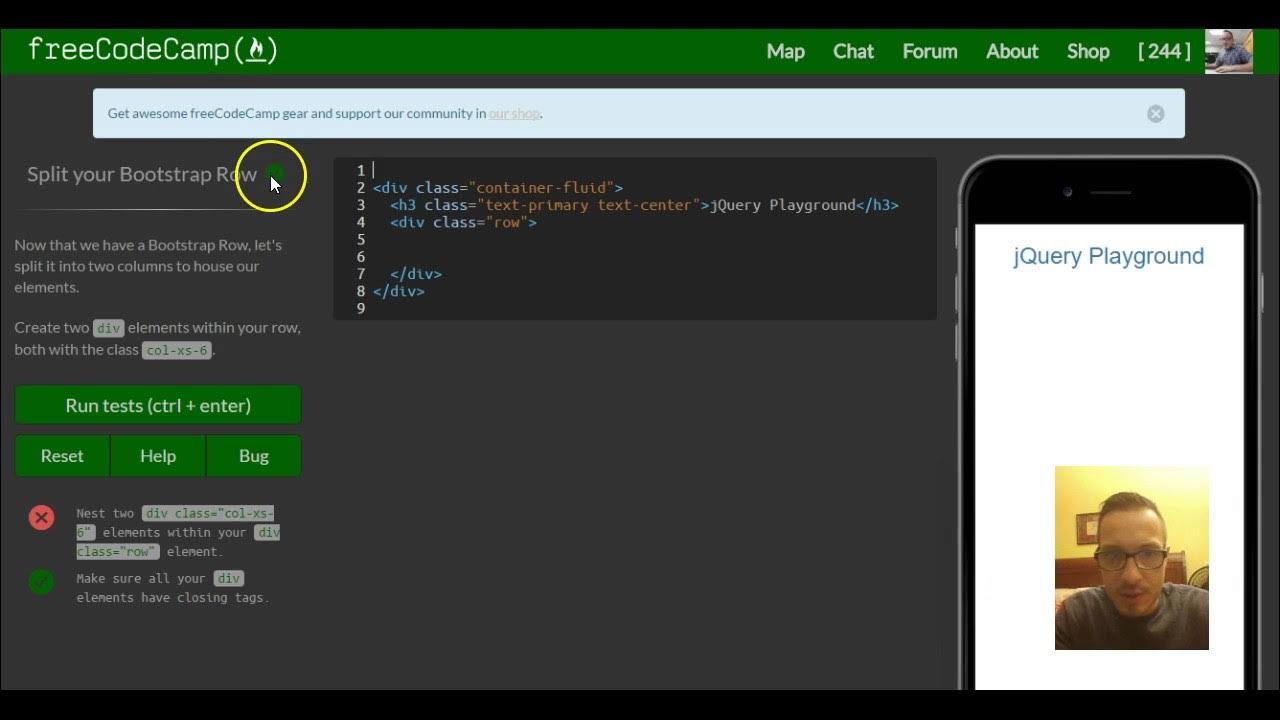 Split your Bootstrap Row, freeCodeCamp Bootstrap Review, lesson 22 - YouTube