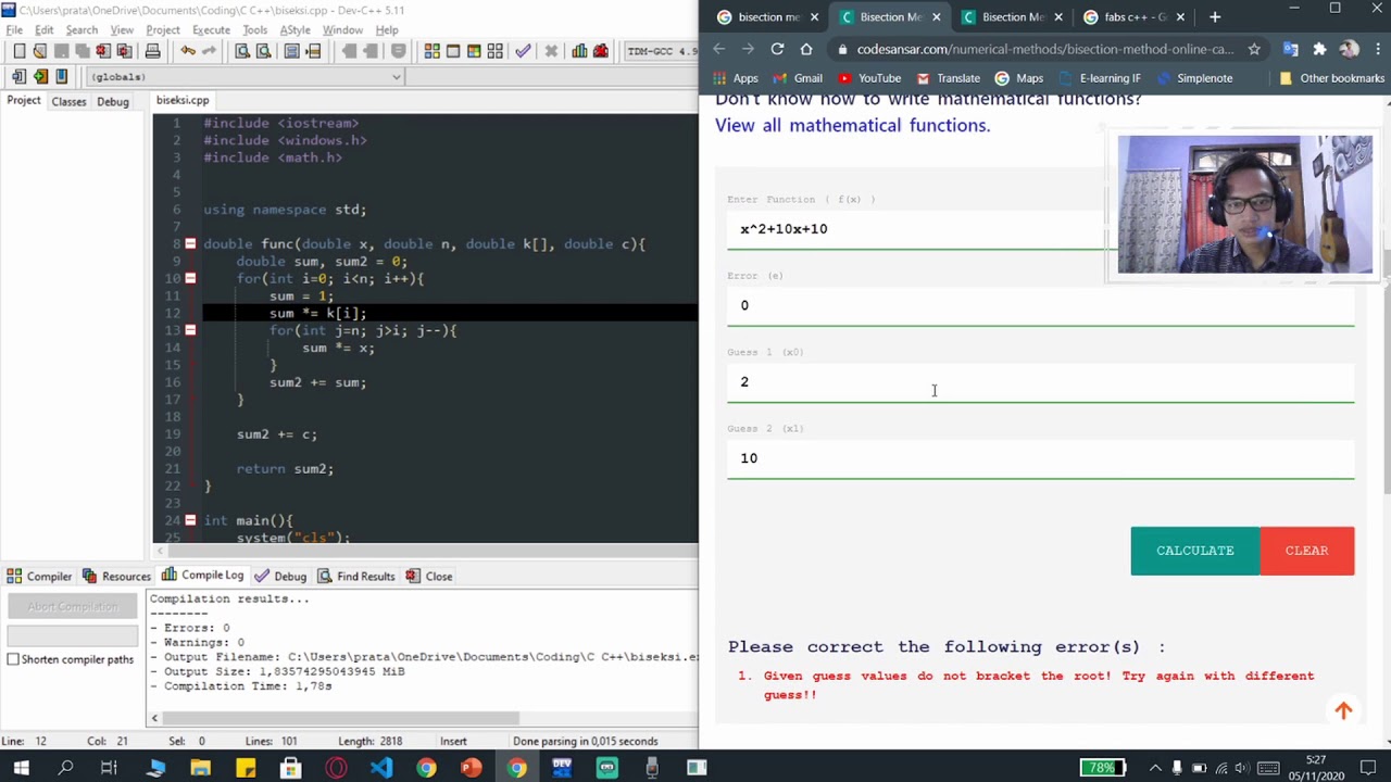 Demo Program Metode Numerik - SPNL - Metode Biseksi - C++ - YouTube