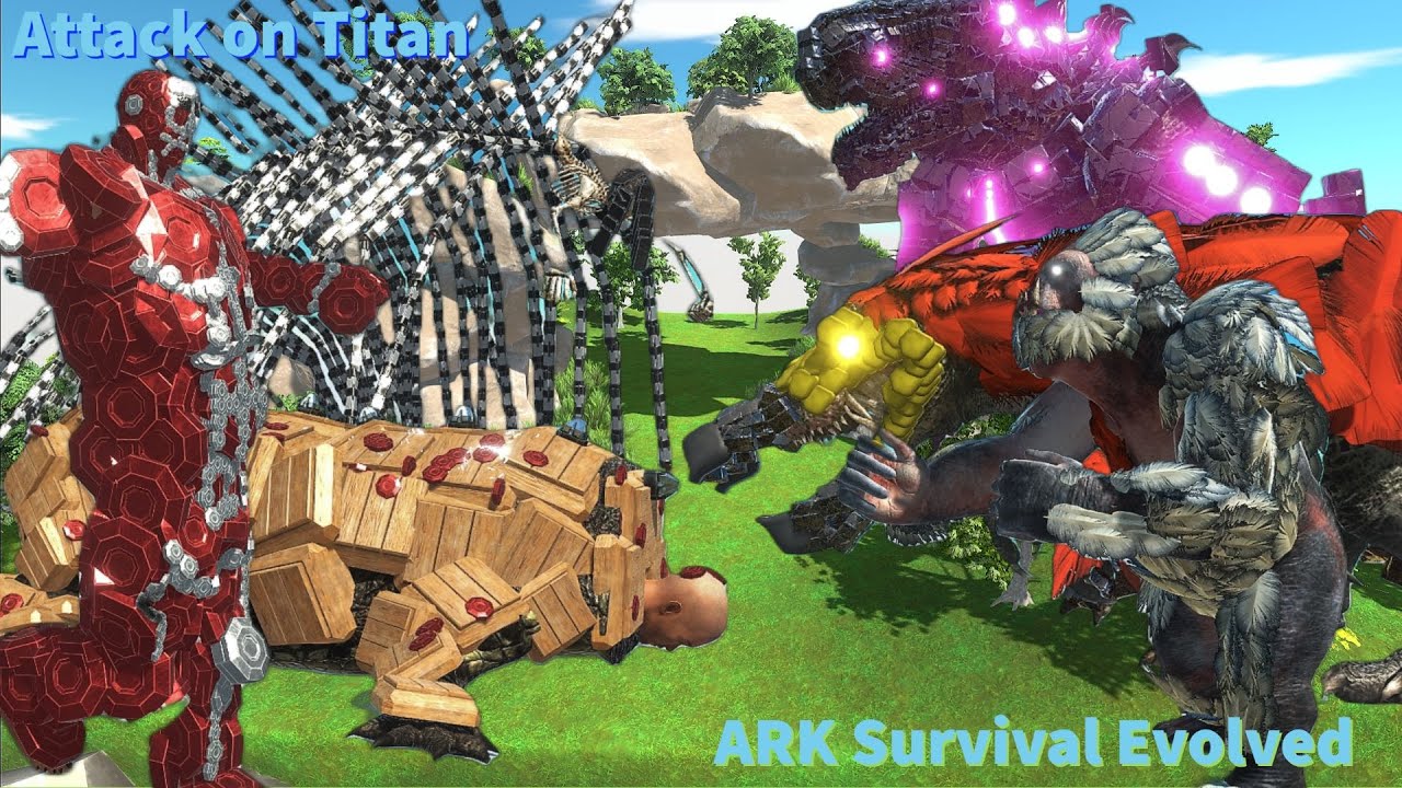 AOT Titans vs ARK units | Animal Revolt Battle Simulator - YouTube