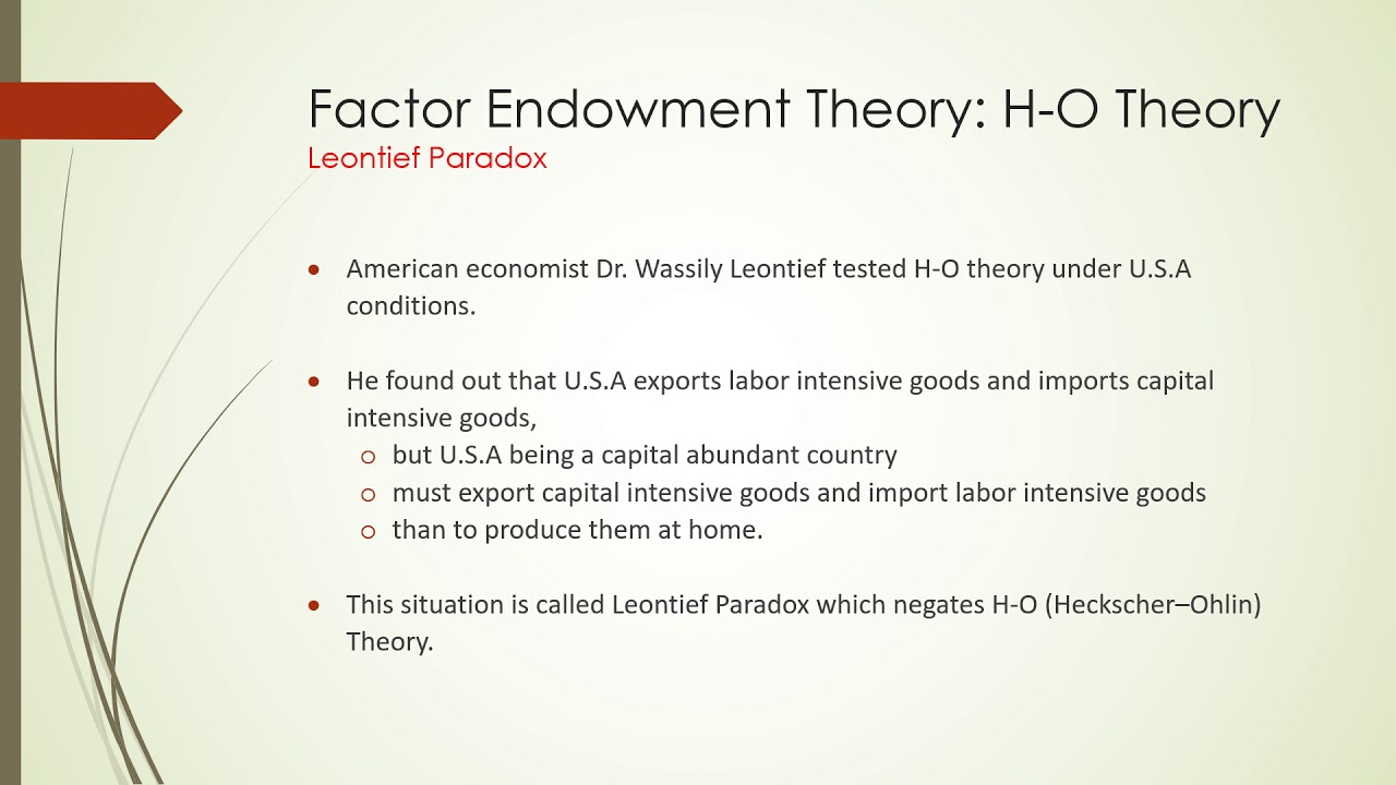 Factor Endowment Theory (H-O)II Int;l Business II Theories of Int'l ...