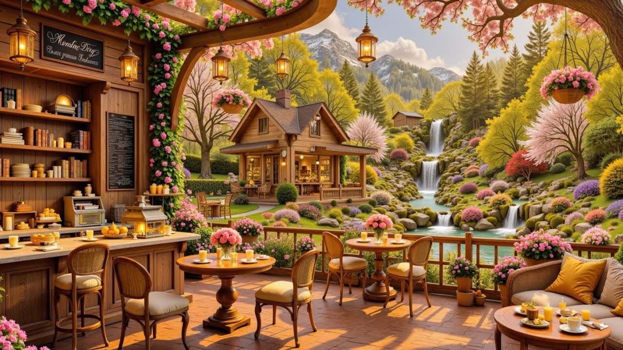 Morning Coffee & Smooth Jazz 🌿 Tranquil Spring Cafe Space with Serene ...