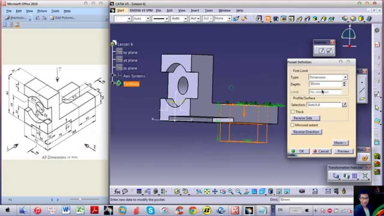 CATIA | Part Design & Sketcher Exercise | *B* LESSON 6 - YouTube