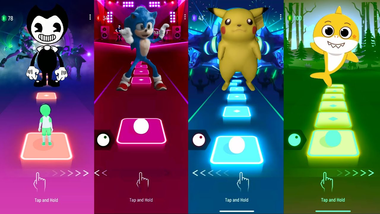 Bendy vs Sonic vs Pikachu vs Baby Shark - Tiles Hop EDM Rush - YouTube