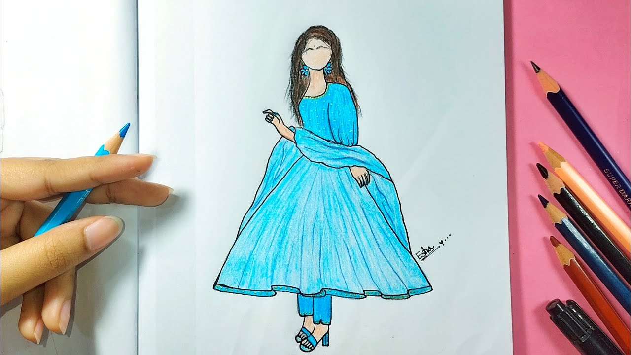How To Draw Anarkali Dress.Indian Girl Wearing Traditional Dress ...