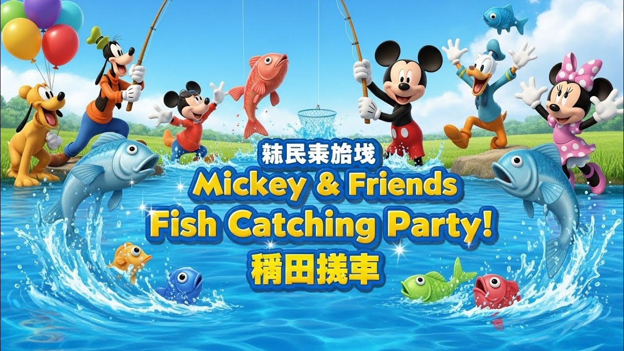 🐭🎣 Mickey & Friends Fish Catching Party! 🌈💦 | Fun 3D Cartoon Poem for ...