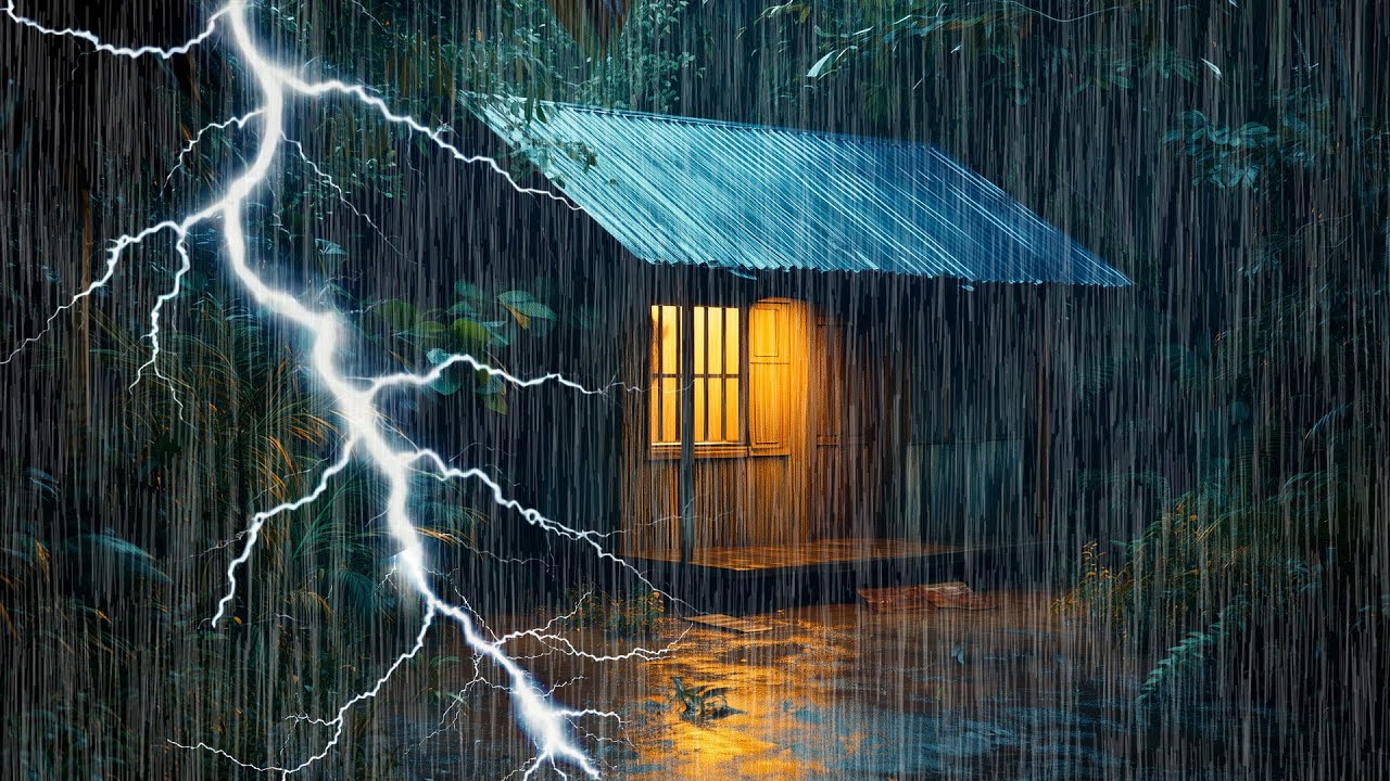 🔴 Sleep Instantly with Heavy Rain & Very Strong Thunder on Tin Roof ...